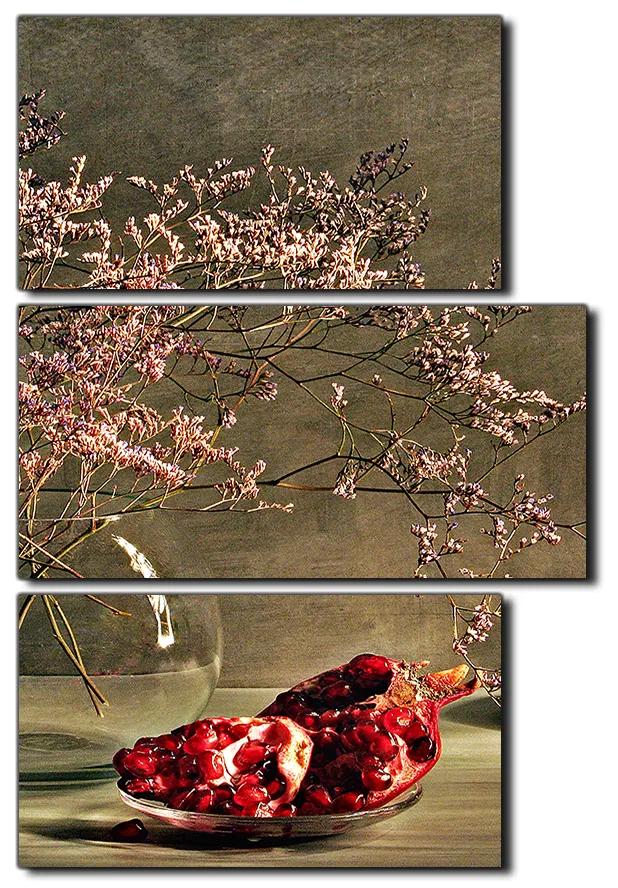 Obraz na plátně - Zátiší - větev a granátové jablko - obdélník 7274D (105x70 cm)