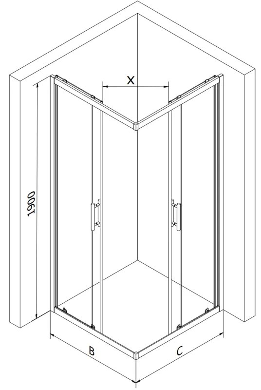 Mexen Rio čtvercový sprchový kout 90 x 90 cm, Průhledné, Černá + sprchová vanička Flat, Černá - 860-090-090-70-00-4070B