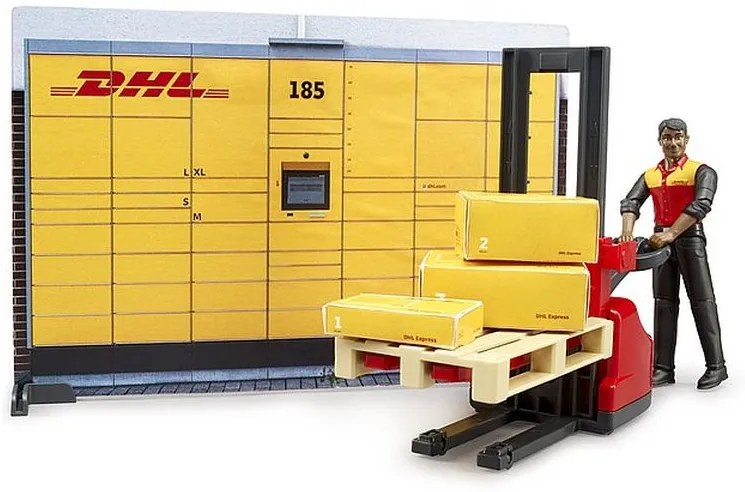 Bruder 62251 bworld DHL shop s paletovým vozíkem