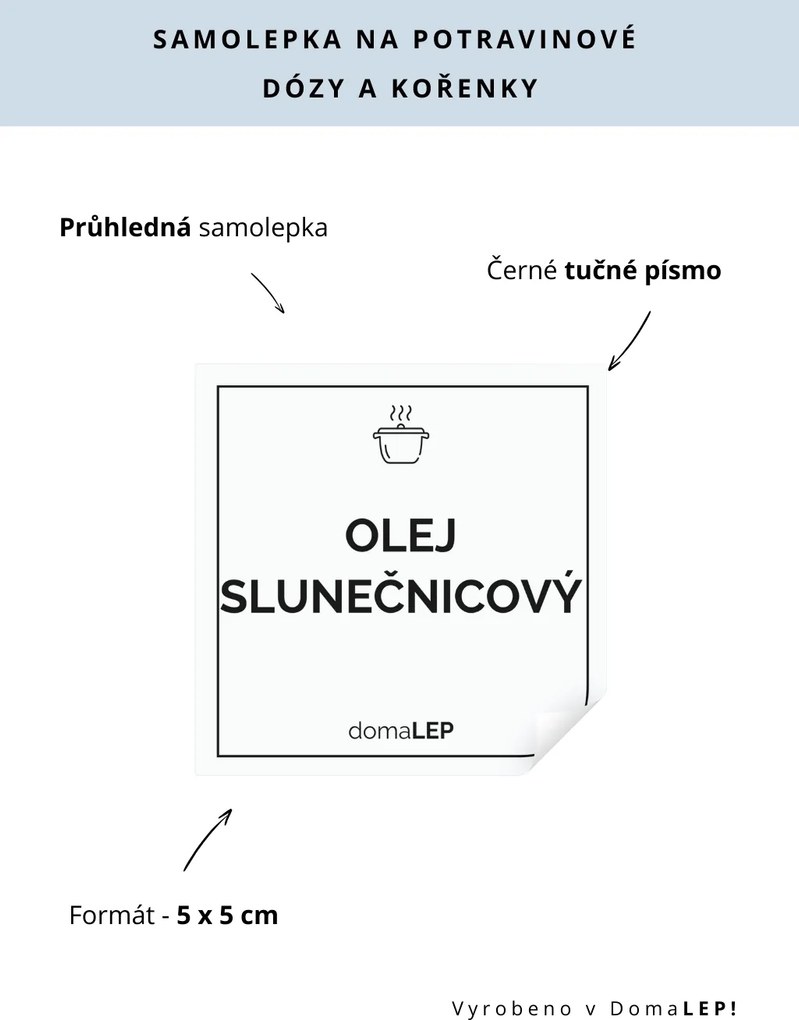 Samolepka na láhev OLEJ SLUNEČNICOVÝ – průhledná, 5 x 5 cm, tučné písmo