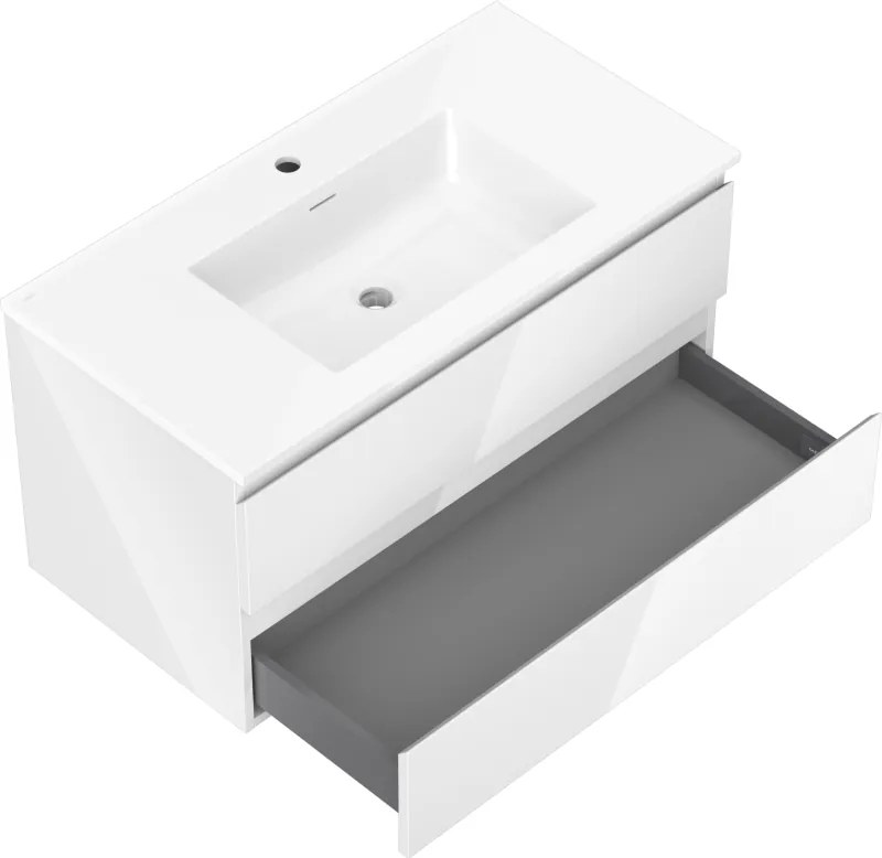Mexen Orio, koupelnová skříňka 90 cm s umyvadlem Otis, 2 zásuvky, bílá lesklá, 91A10-09047-2-BFF00-W18M00