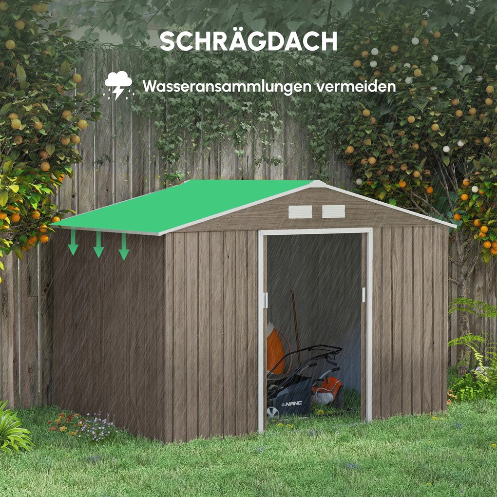 Outsunny kůlna na nářadí 4,9 m², zahradní kůlna s jednoplášťovou střechou, posuvné dveře, základy, 277 x 195 x 192 cm, pozinkovaná ocelová kůlna na n…