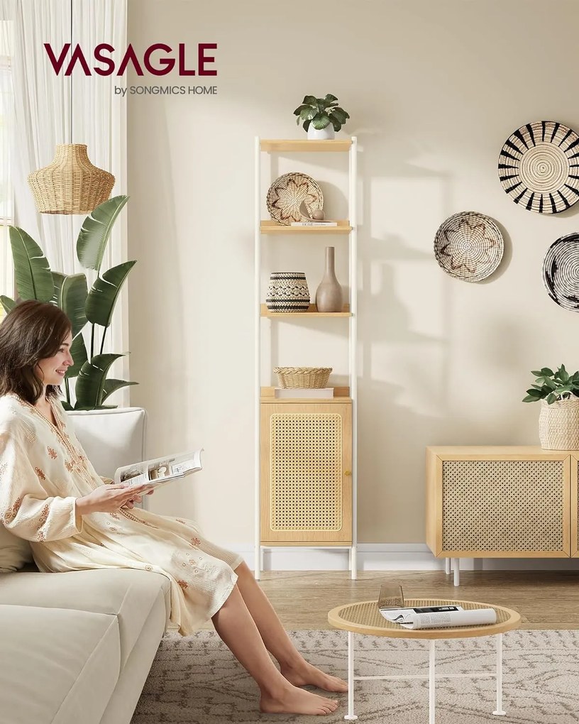 Boho styl, 6patrová knihovna, vysoká knihovna, béžová a perleťově bílá
