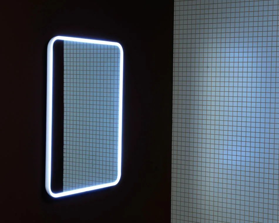 Sapho, FLOAT LED podsvícené zaoblené zrcadlo v rámu 600x800mm, bílá, 22572