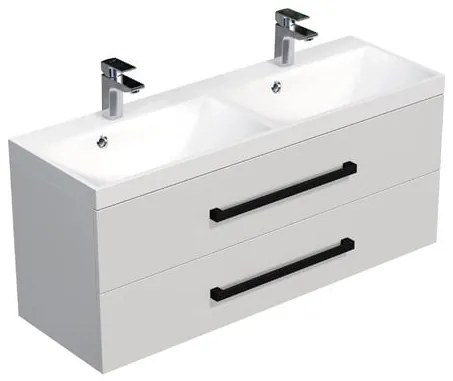 Koupelnová skříňka s černou úchytkou a umyvadlem SAT Cube Way 120x53x40 cm bílá lesk lesk/mat CUBE2C120ZBL