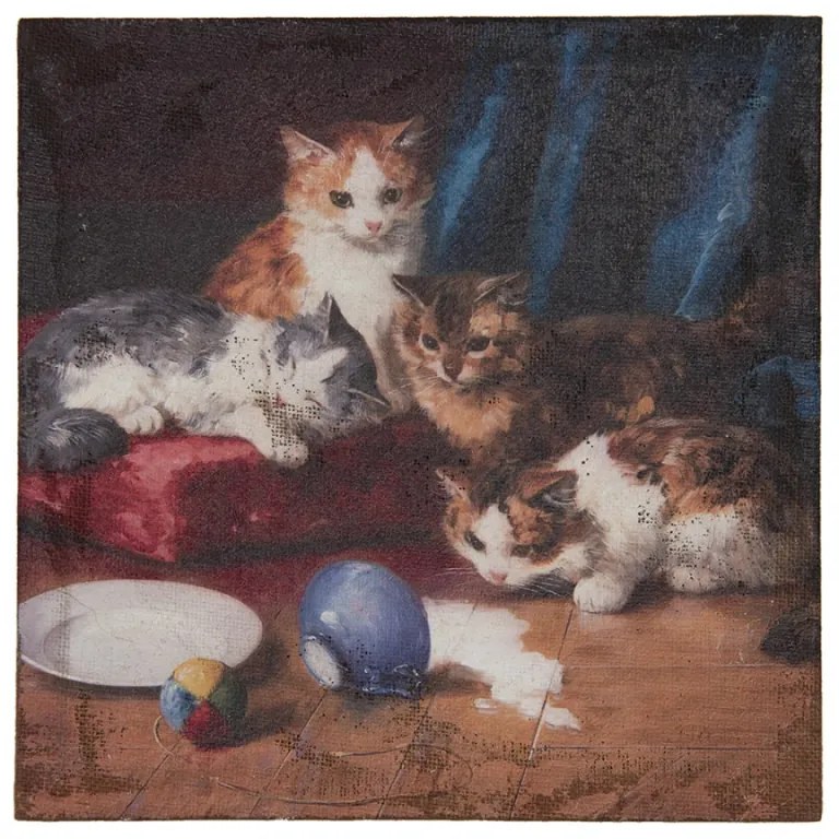 Obraz na jutě s kočkami – 40x2x40 cm