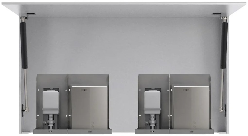 NOFER BASIC zrcadlová skříňka 1200 mm se dvěma automatickými dávkovači mýdla a se dvěma senzorovými osoušeči rukou - MUM000159