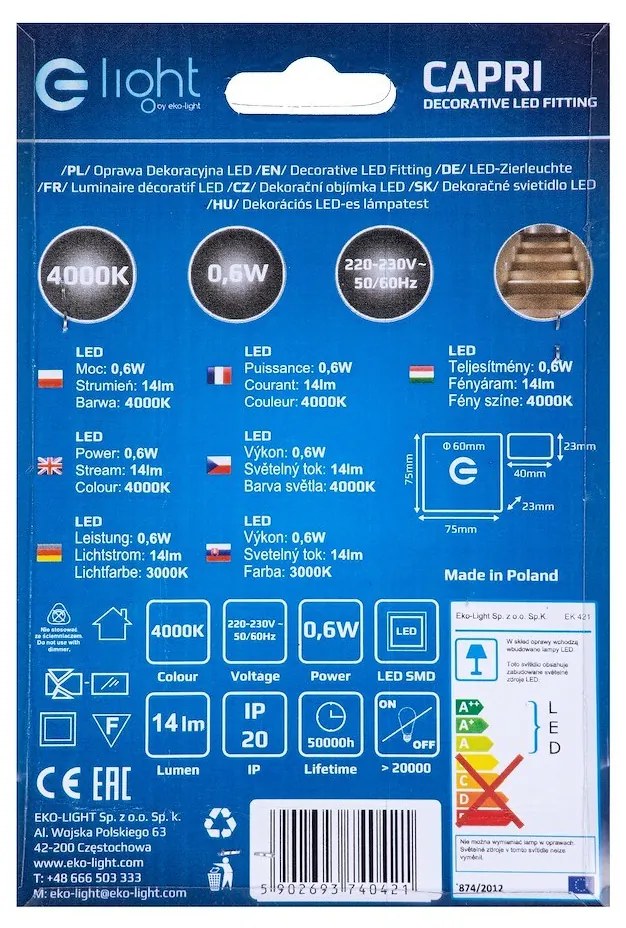 Schodišťové LED svítidlo Capri, 1x LED 0,6w, 4000k, s