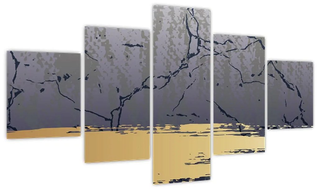 Obraz - Modrá a zlatá abstrakce N⁰1 (125x70 cm)