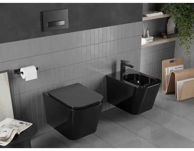 Mexen Teo WC mísa Rimless s pomalu padající deskou slim, duroplast, Černá - 30854070