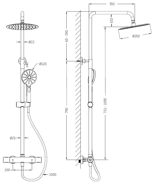 Sprchová sada s term baterií DRAGOR kartáčovaná mosaz