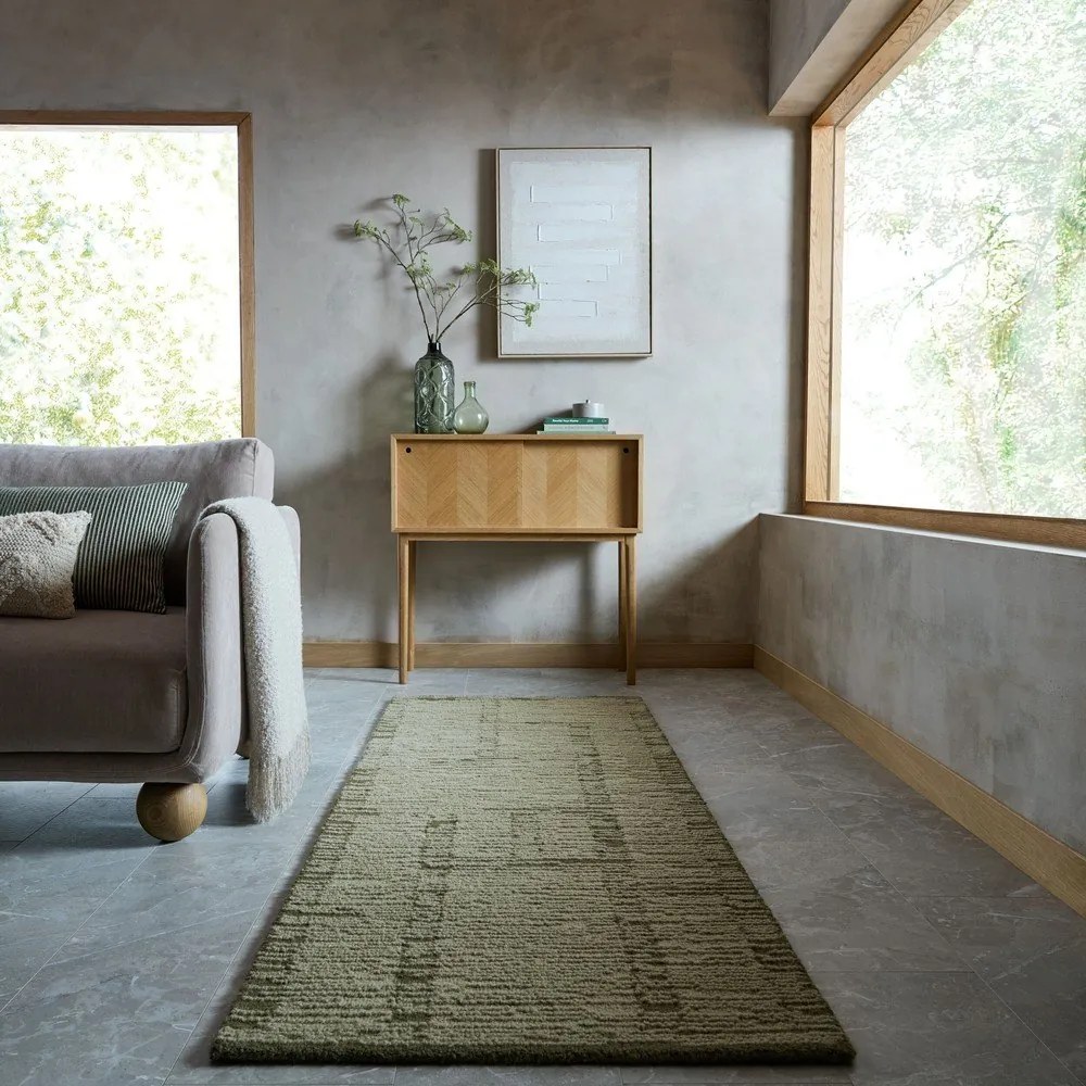 Zelený ručně tkaný vlněný běhoun 80x230 cm Harris Modula Wool – Flair Rugs