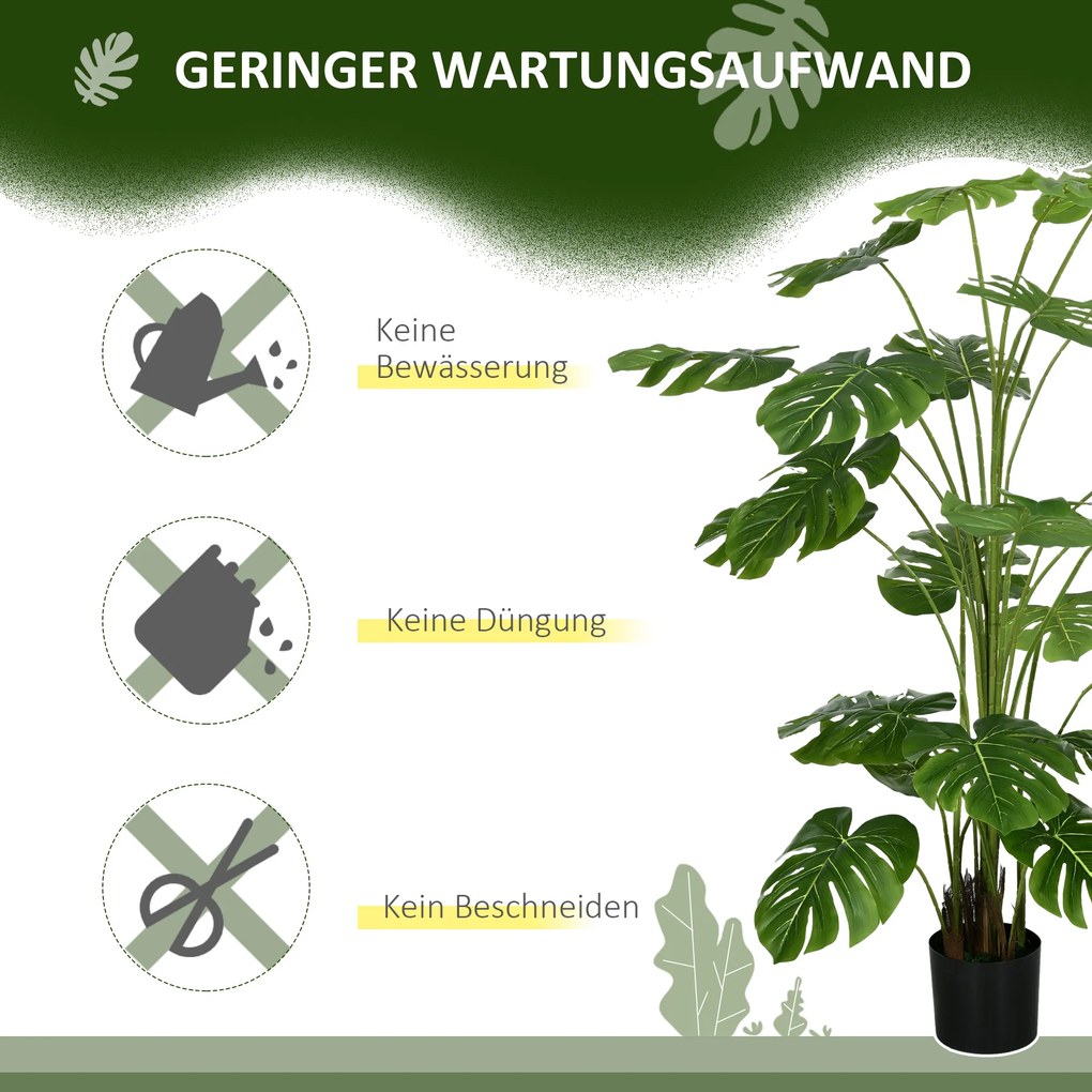 HOMCOM Umělé rostliny, umělá Monstera Deliciosa, 180 cm umělá rostlina s 24 větvemi, pokojová rostlina, umělý strom, rostlinná dekorace do interiéru,…