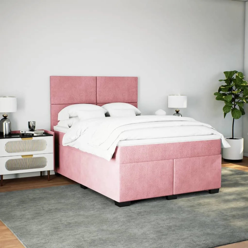 Box spring postel s matrací růžová 160x200 cm samet 3293253
