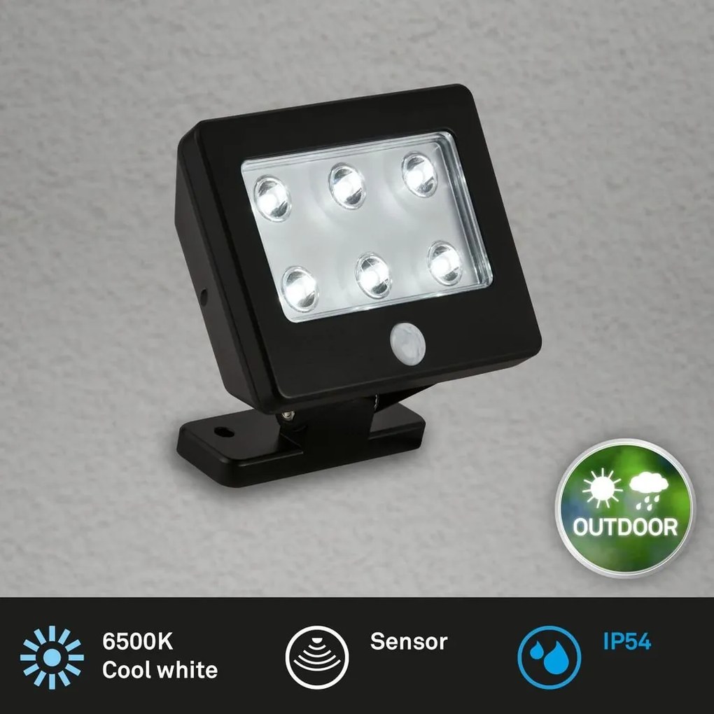 BRI 2276065 LED venkovní svítidlo s čidlem 12 cm 6x0,06W 7lm černá (starý kód: BRI 2276-065) - BRILONER