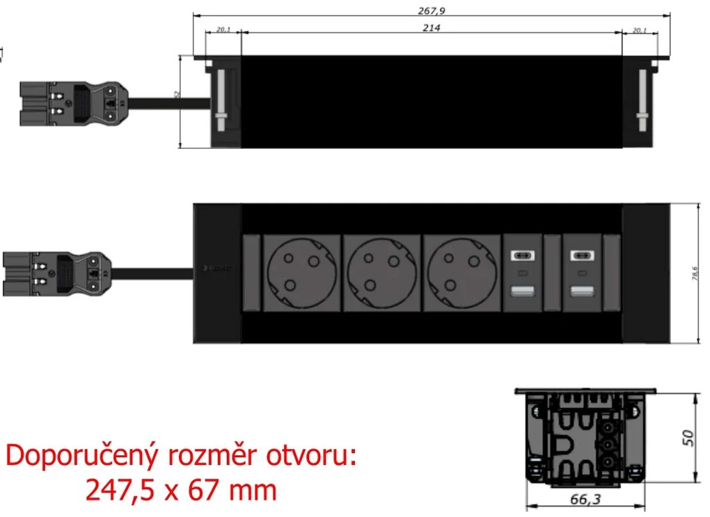 IBConnect Vestavná zásuvka INTRO bílá - různé konfigurace Konfigurace elektrozásuvky: 1x230V + 2xModul