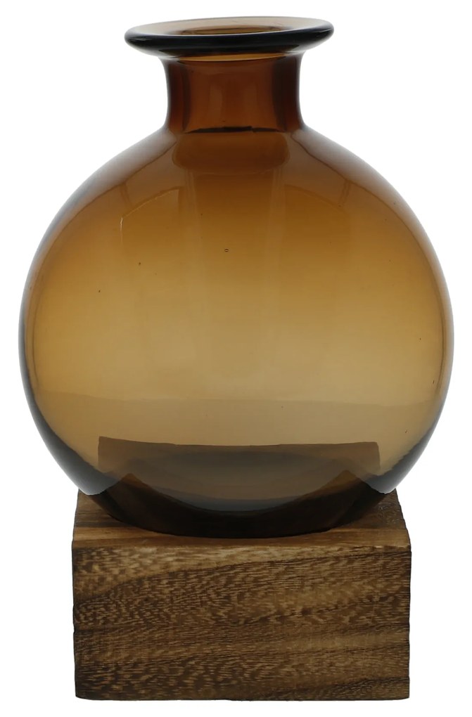 Goebel Designová váza Smoky Amber, janratová, sklo/dřevo