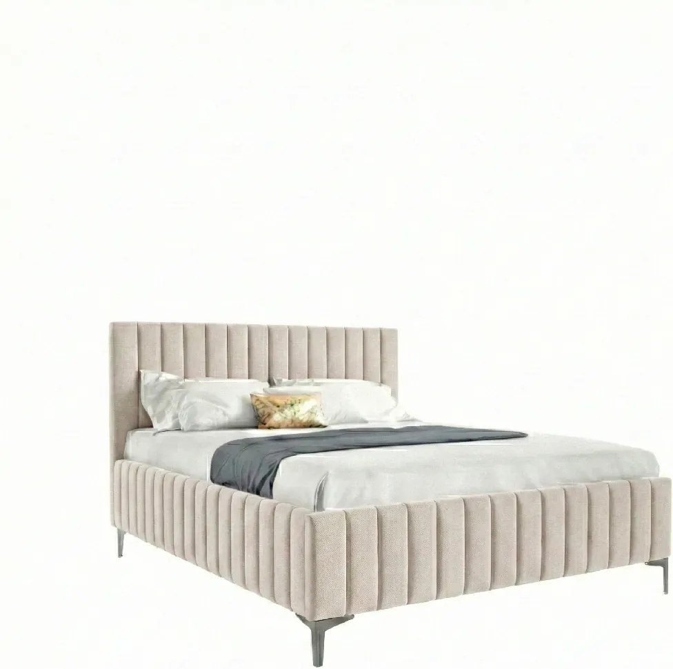 Eka Čalouněná postel INTIMA+ 140x200 cm Barva látky Trinity: Tmavě hnědá (Trinity 2308), Úložný prostor: S kovovým rámem úložného prostoru, Barva nožek postele: Stříbrná