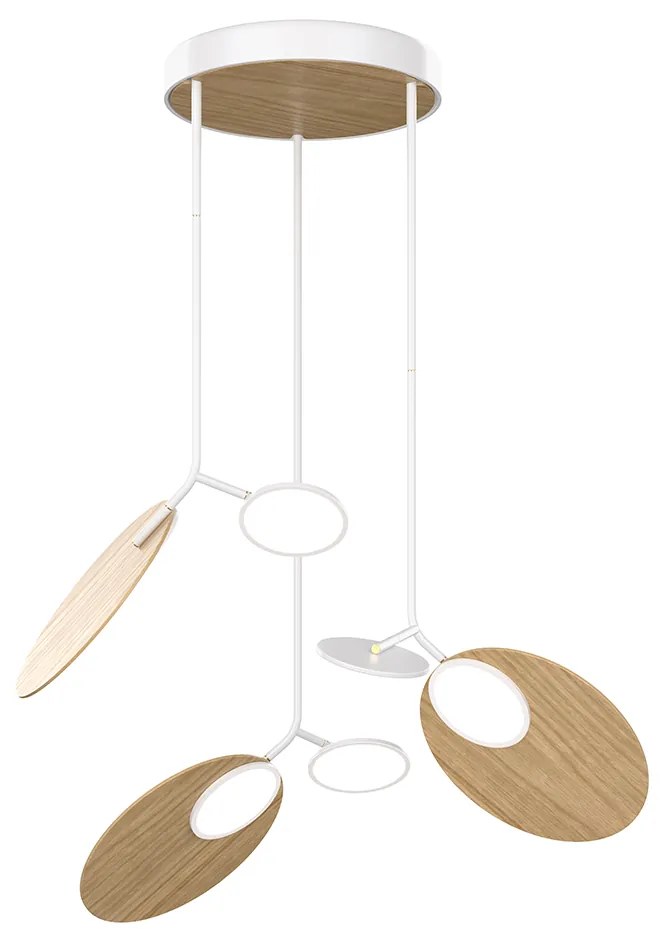 Stropní svítidlo v organickém designu Ballon 3 Dekor: Bílá / Dubové dřevo, Stmívání: Stmívatelné DALI, Výška: 1280 mm