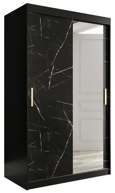 Skříň s posuvnými dveřmi Nonnus 120 T2, Úložný prostor: ano, Barva: bílá matná / černá mramor