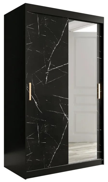 Skříň s posuvnými dveřmi Nonnus 120 T2, Úložný prostor: ne, Barva: černá matná / bílá mramor