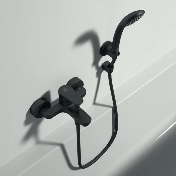 Ideal Standard Cerafine O - Vanová baterie nástěnná se sprchovým setem, hedvábná černá BC706XG
