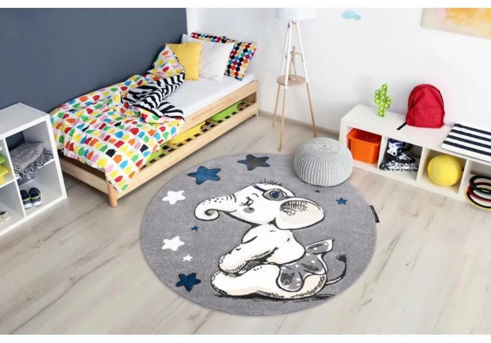 Dětský kusový koberec Sloník šedý kruh 160cm