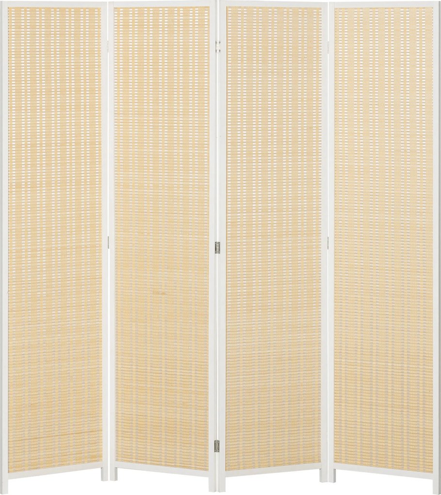 HOMCOM Skládací Oddělovač Místnosti 4 Panely 180x180 cm Ručně Tkaný z Bambusu a Bavlny Elegantní Dekorace do Obývacího Pokoj Bílá | Aosom