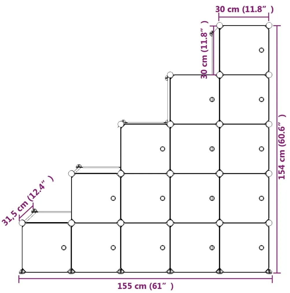Dětská modulární skříň s 15 úložnými boxy bílá PP - Default Title