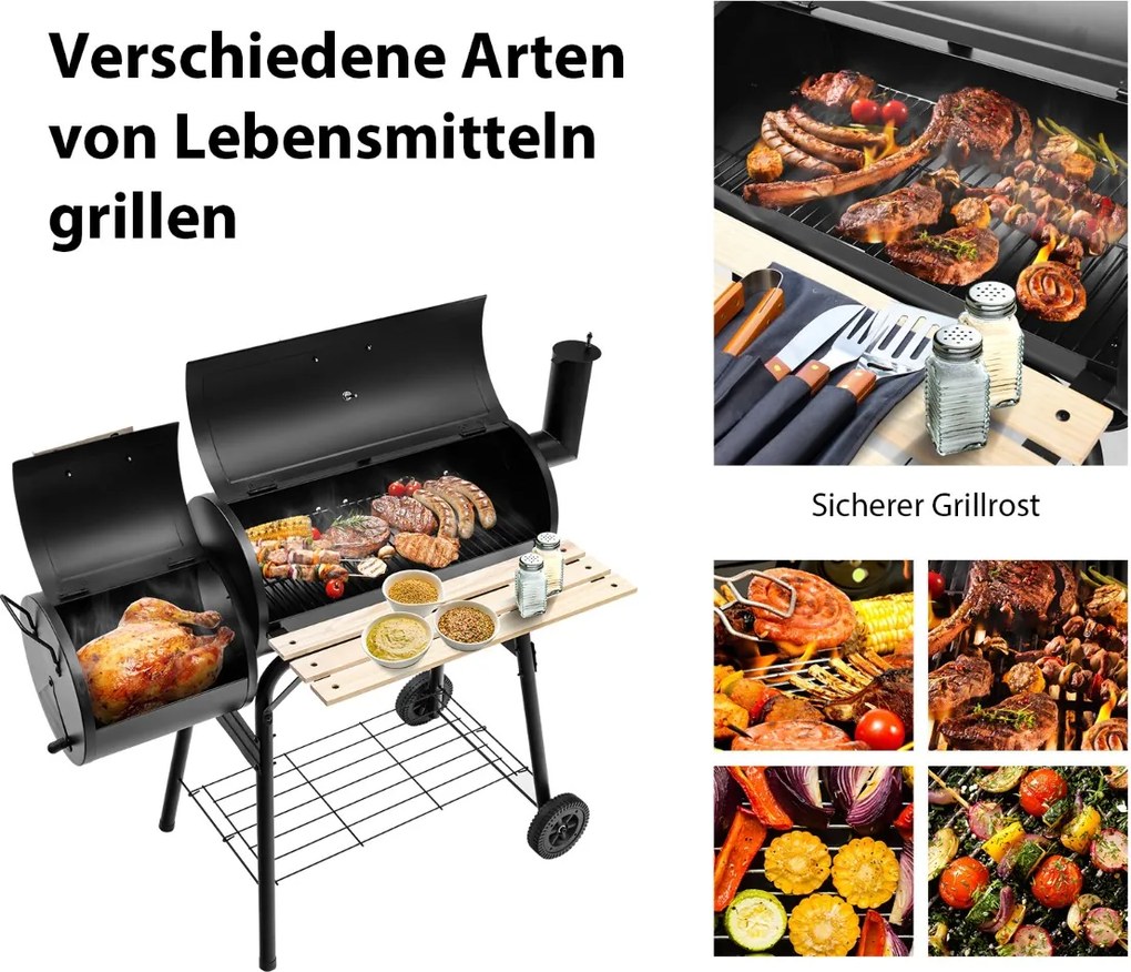 Costway BBQ gril na dřevěné uhlí s kolečky Grilovací vozík s víkem Venkovní gril