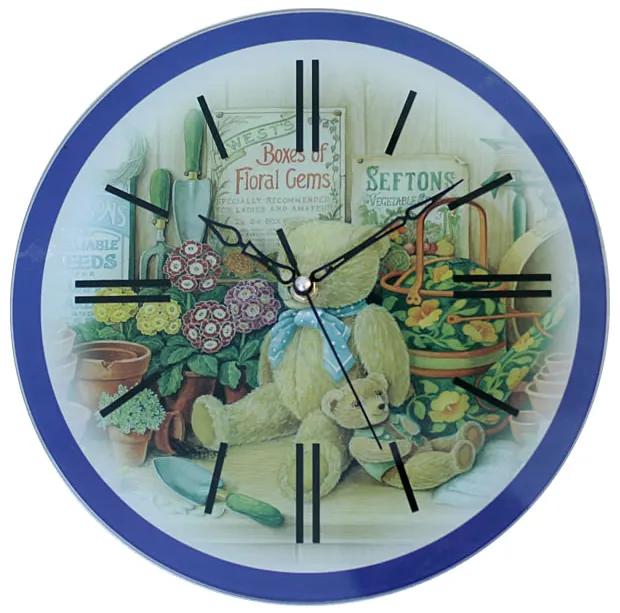 Retro skleněné hodiny na stěnu - Méďa, 30 cm