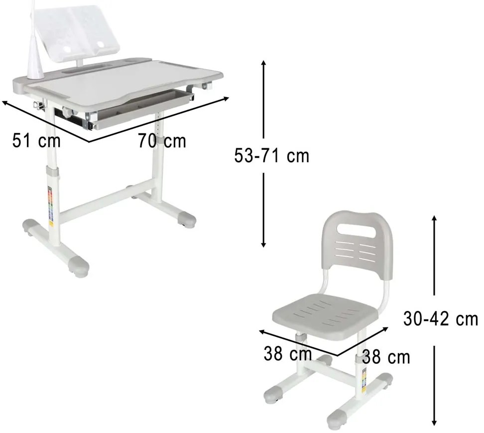 Creative Corner Dětský psací stůl se zásuvkou židle lampa šedá
