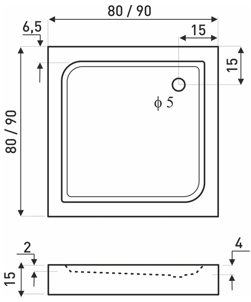 Novoterm Čtvercová akrylátová sprchová vanička NV-Victor 90x90 vysoká, bílá