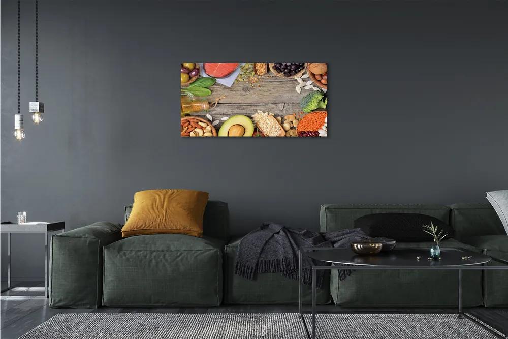 Obrazy na plátně Fazole brokolice avokádo ořechy 120x60 cm