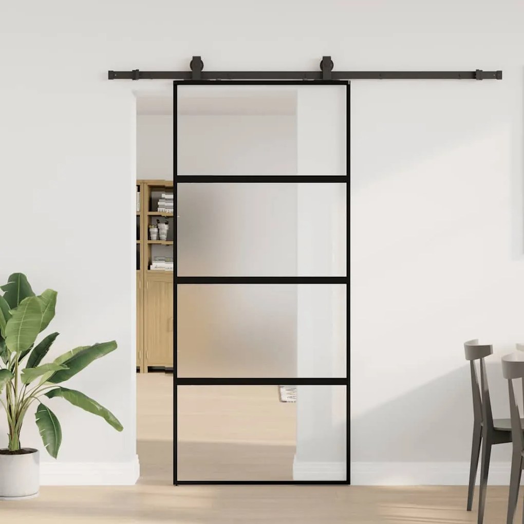 Posuvné dveře se sadou kování černé 90x205 cm Tvrzené sklo 3375890