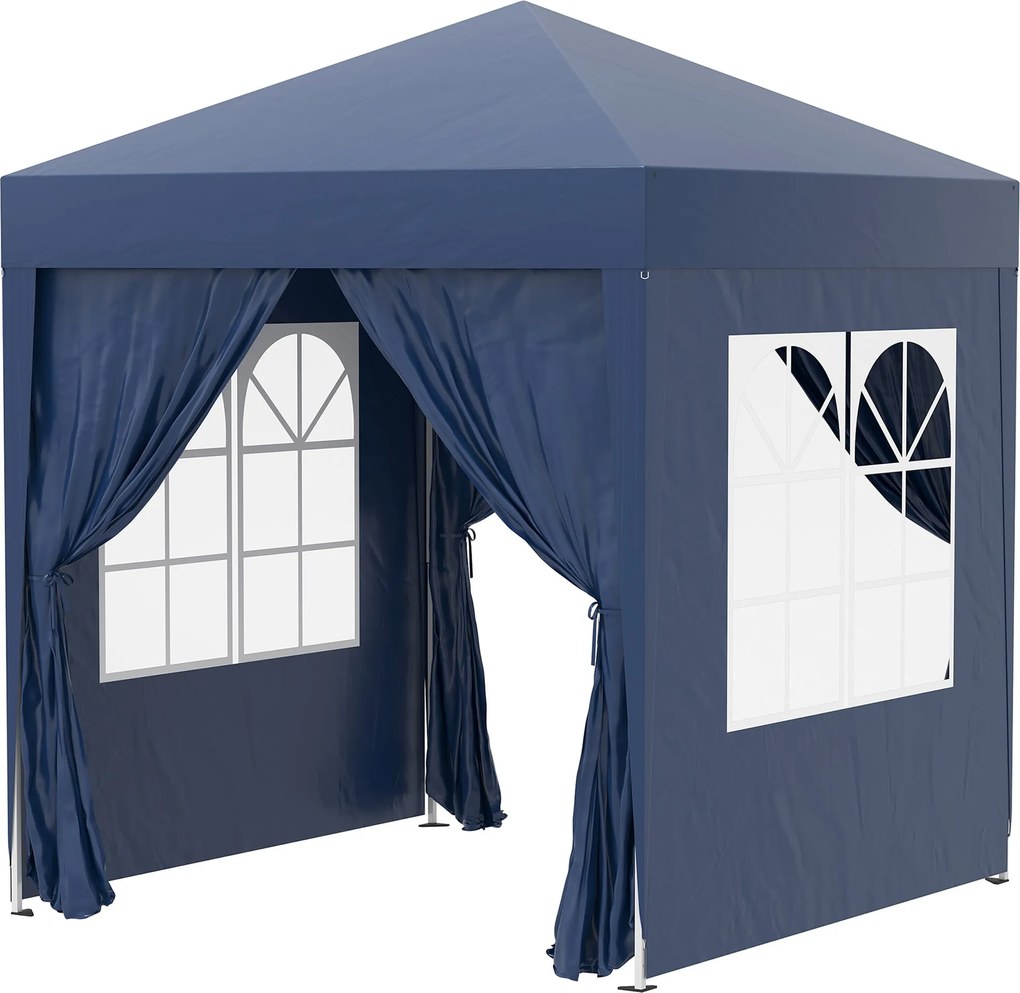 Outsunny Pavilon 2x2m Voděodolný, Pop-Up Skládací Pavilon se 4 Bočními Stěnami, Okenními Odtokovými Otvory, Skládací Party Stan UV 30+, Zahradní Stan