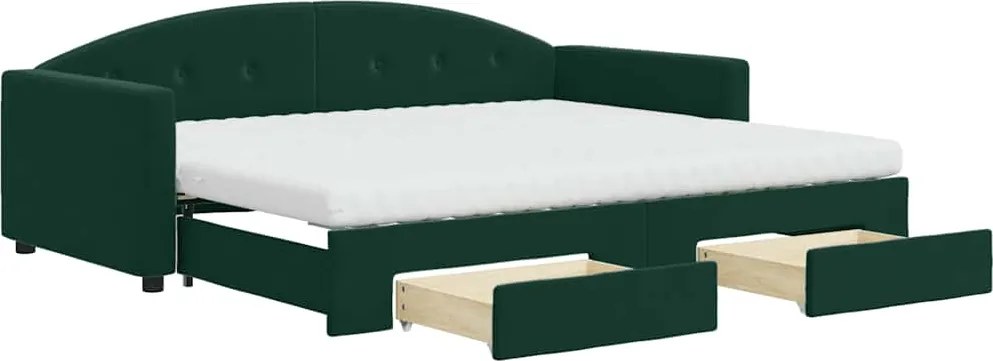 Válenda s přistýlkou a zásuvkami tmavě zelená 90 x 200 cm samet 3197375