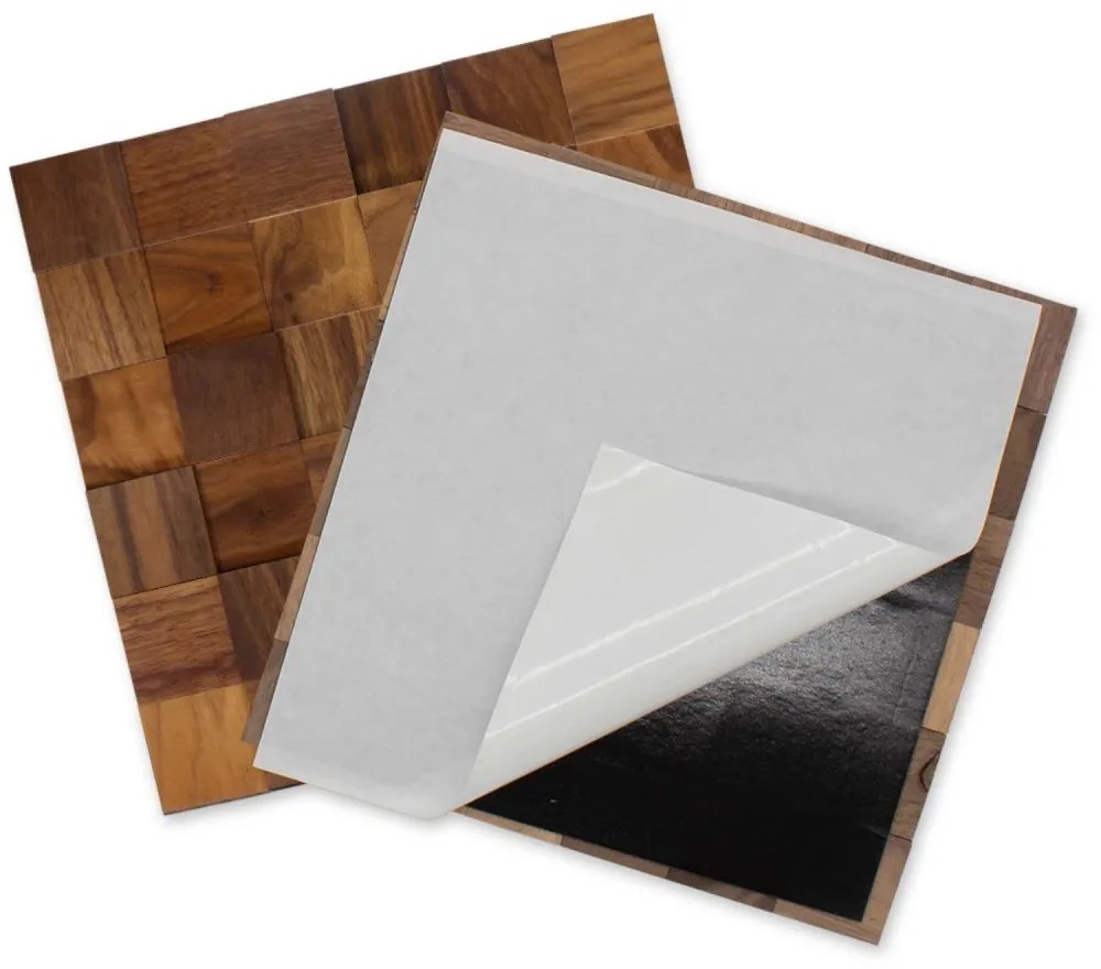 OŘECH 50, jednotlivé kusy 50 x 50 mm (0,0025 m²) nebo samolepící panel 300 x 300 mm (0,09 m²) - dřevěná mozaika 3D 6 mm Broušený - olejovaný