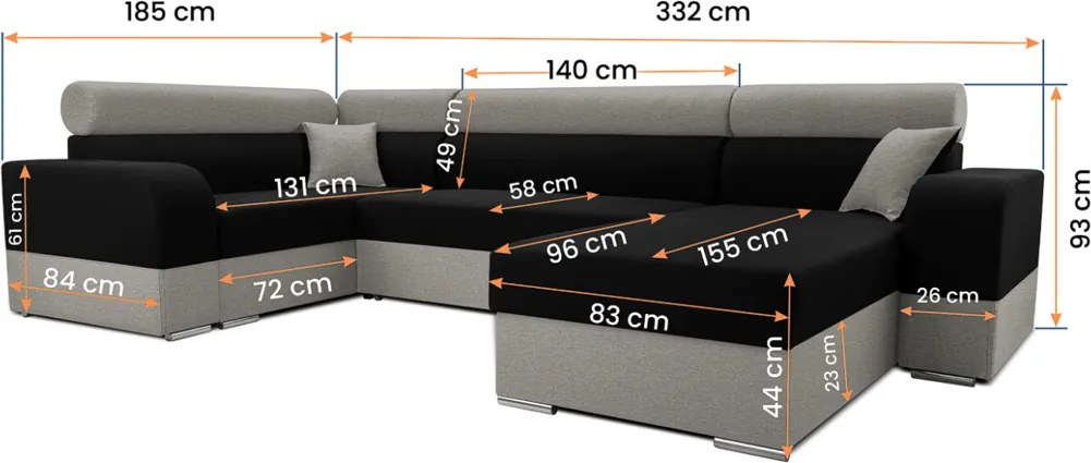 IDZ Rohová sedačka INFINITY SUPER do U, 332 cm Roh pohovky: Levý roh, Barva látky: Hnědá a krémová (Bahama 08 + Bahama 33)