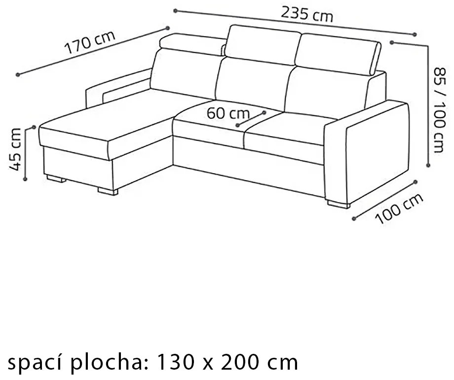 Malá sedací souprava PEDRO L | 170x235 cm | rozkládací + úložný prostor | polohovatelné záhlavníky | VÝBĚR TKANIN