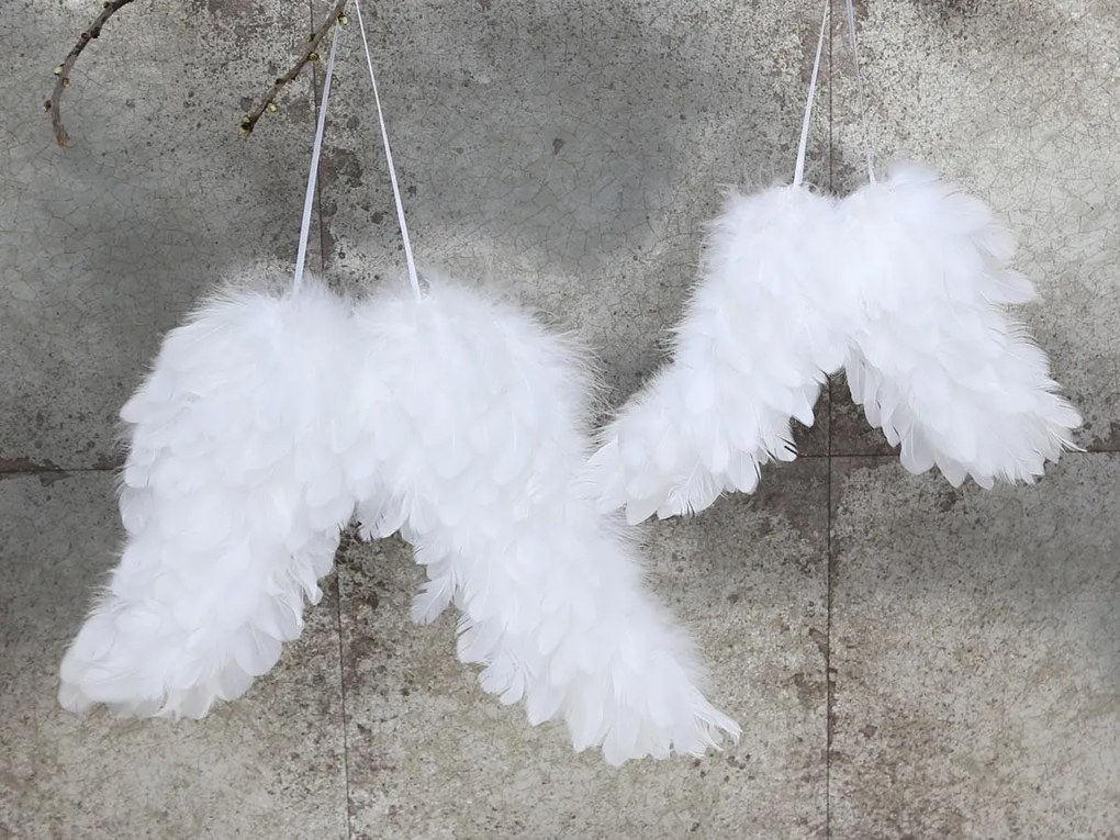 Chic Antique Andělská křídla white - větší 26cm, bílá barva, textil