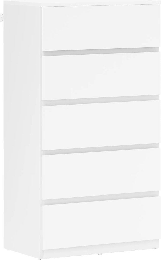 HOMCOM Komoda s 5 Zásuvkami, Moderní Skříň na Oblečení pro Obývací Pokoj, Ložnici a Chodbu, Bílá, 55 x 34 x 100 cm