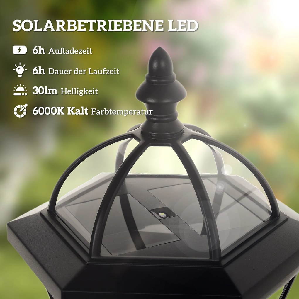 Outsunny 2-st solární pouliční světlo LED, IP44, ABS, Ø18,5 x H129 cm, úsporný režim, vodotěsné, zahradní světlo s nerezovou ocelí, černé | Aosom