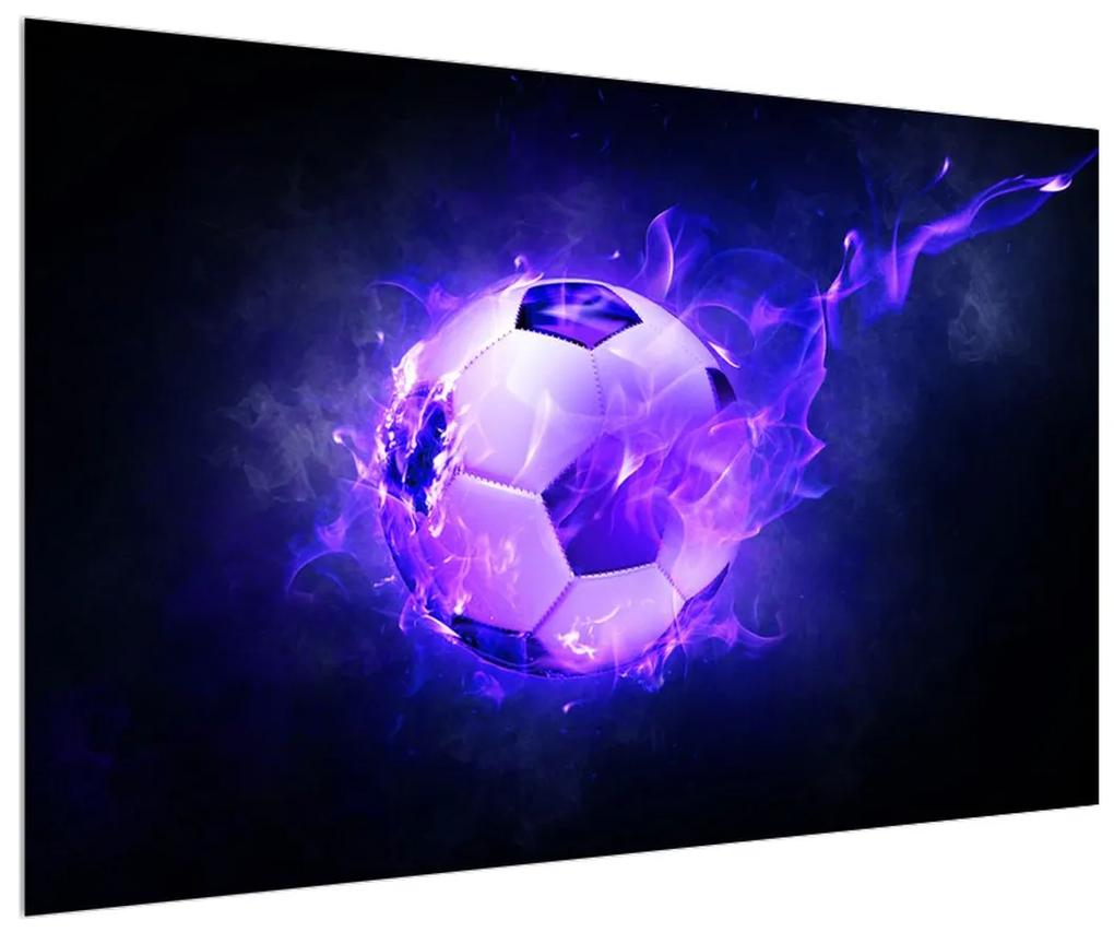 Obraz fotbalového míče v modrém ohni (120x80 cm)