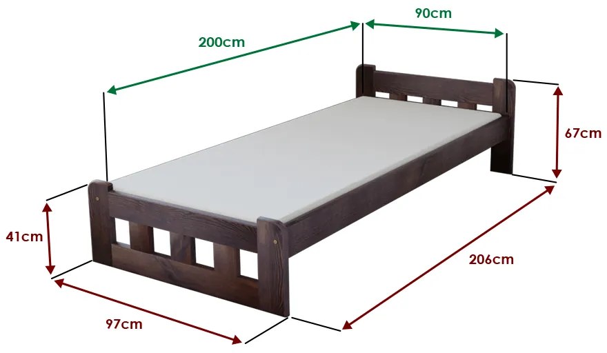 Postel Naomi zvýšená 90 x 200 cm, ořech Rošt: Bez roštu, Matrace: Matrace Deluxe 10 cm