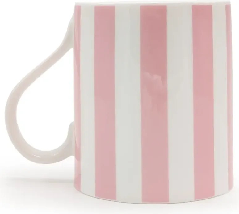 Hrnek Candy, 350 ml – Fine Bone China, růžové pruhy, hravý design