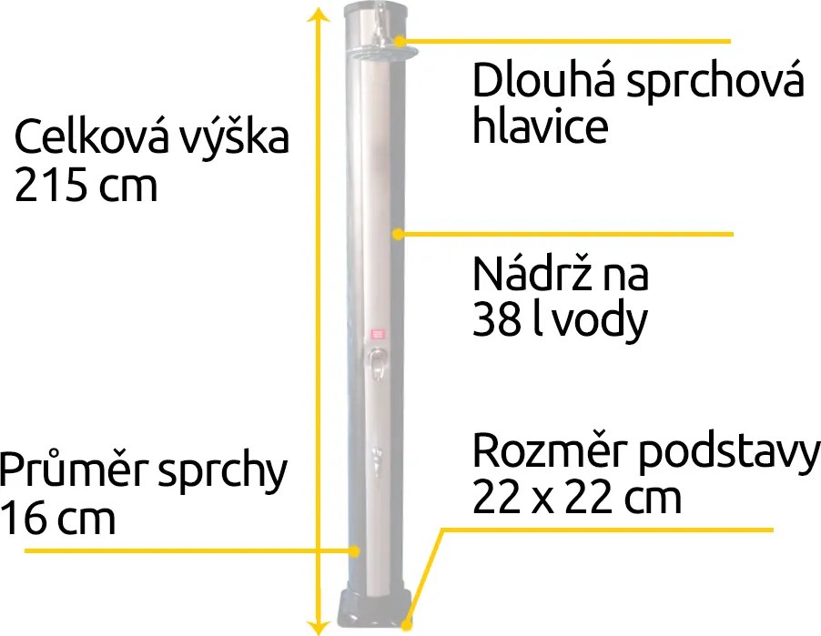 Hawaj solární sprcha Uno 38L černo-stříbrná s teploměrem