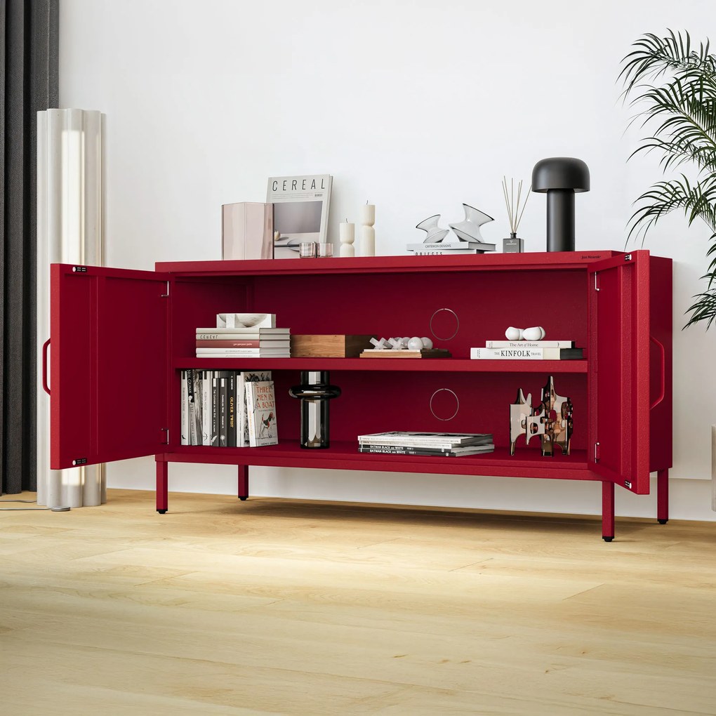 TV skříňka kovová na nožičkách červená, 1150x595x400 mm: ROSA Modern