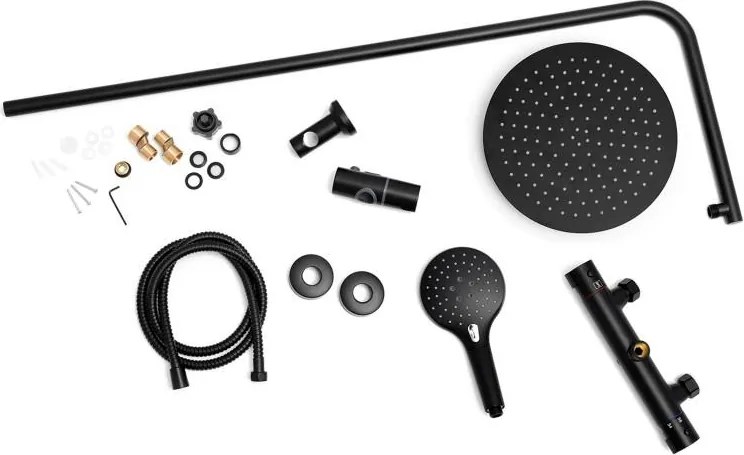 Erga Bergen, sprchový set s termostatickou baterií a dešťovou sprchou 30 cm, černá matná, ERG-YKA-BP.BERGEN THERM 30 BLK