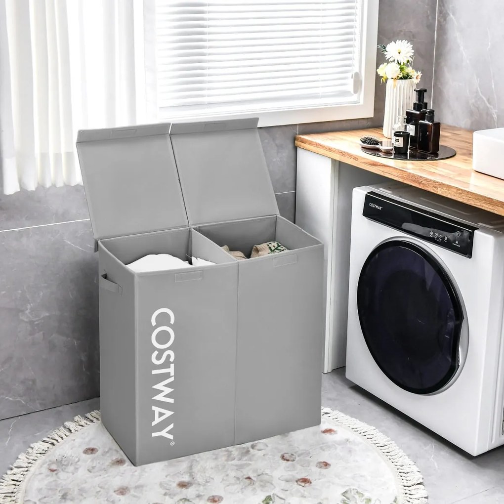Costway 115 L 2 přihrádky koš na prádlo z netkané textilie s – 62 × 31 × 60 cm